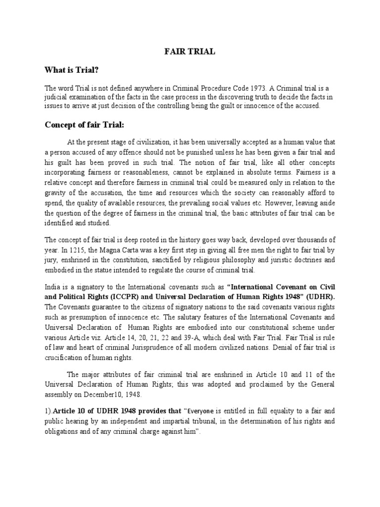 Fair Trial What Is Trial?: and Political Rights (ICCPR) and Universal ...