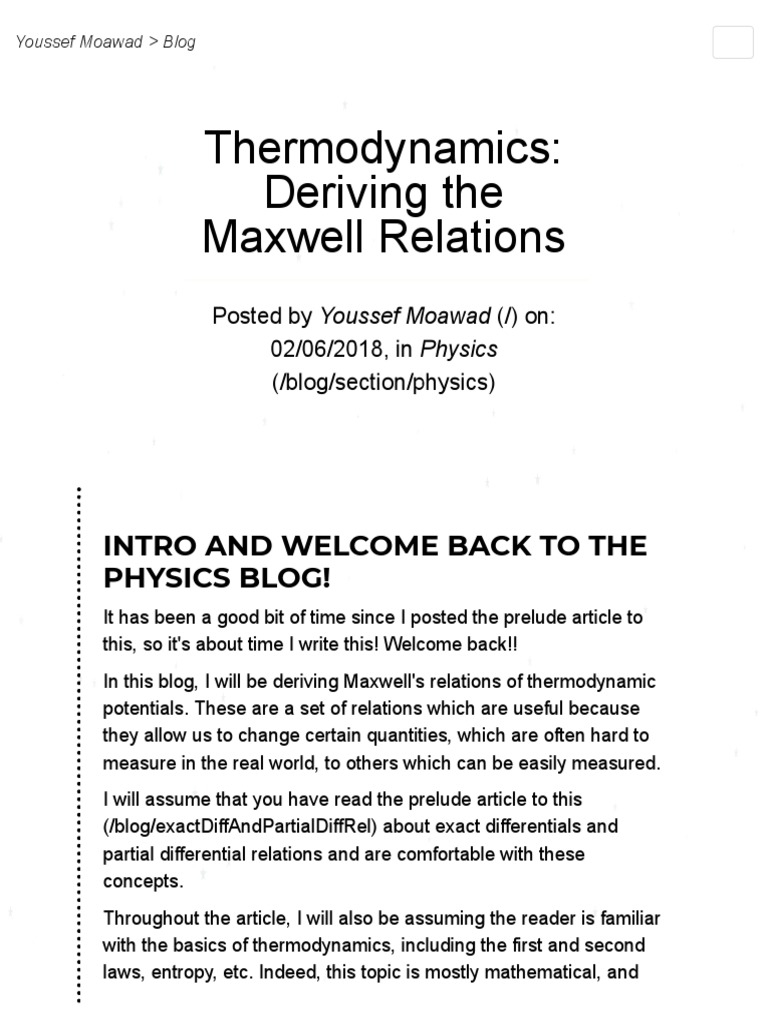 Thermodynamics - Deriving The Maxwell Relations PDF | PDF | Enthalpy ...