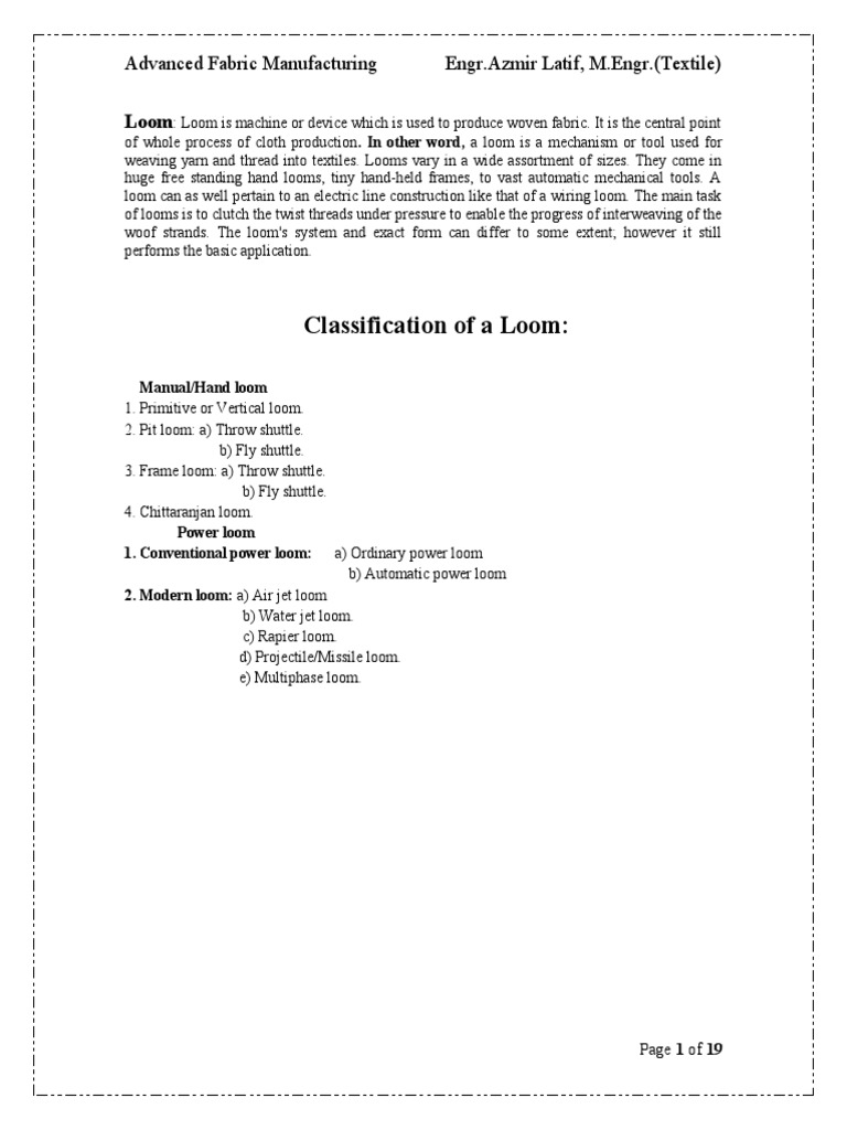 Different Types of Loom | PDF | Loom | Weaving