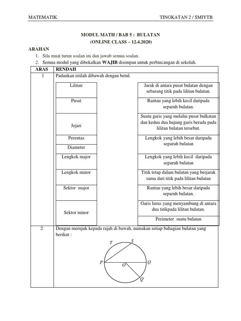 Modul Math T2 Bab 5 Bulatan 1 | PDF
