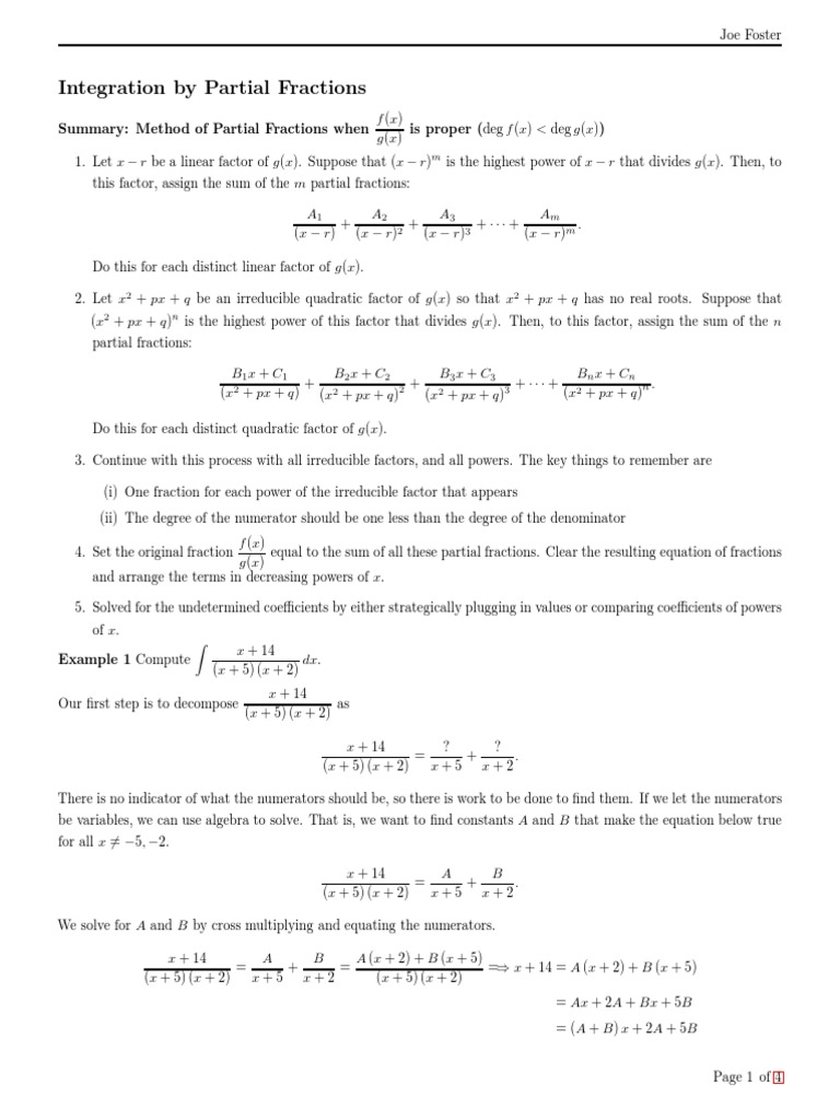 Integration by Partial Fractions: A Guide to Decomposing Rational Functions | PDF | Fraction ...