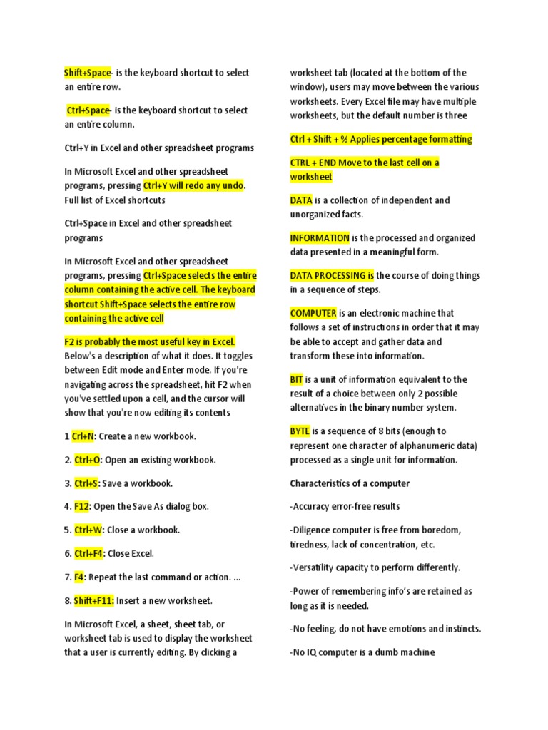 Characteristics of A Computer | PDF | Microsoft Excel | Spreadsheet