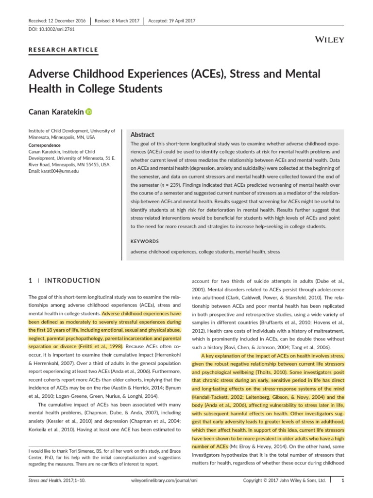 .Adverse Childhood Experiences (ACEs), Stress and Mental Health in ...