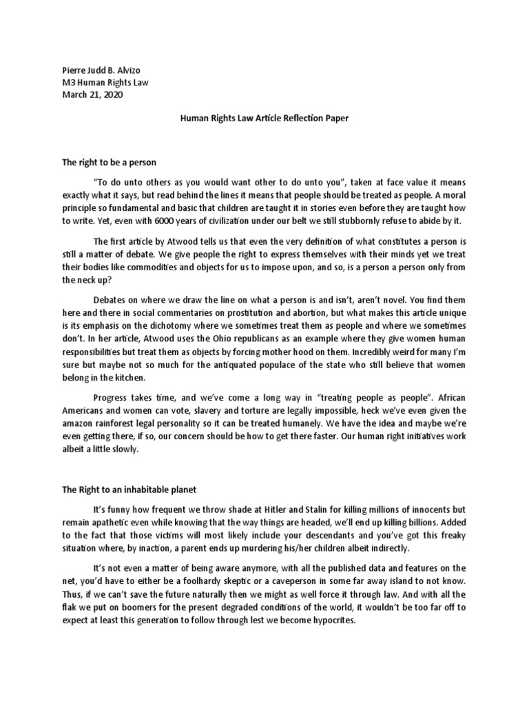 Alvizo M3, HR Law Reflection Paper March 21 | PDF | Human Rights | Feminism
