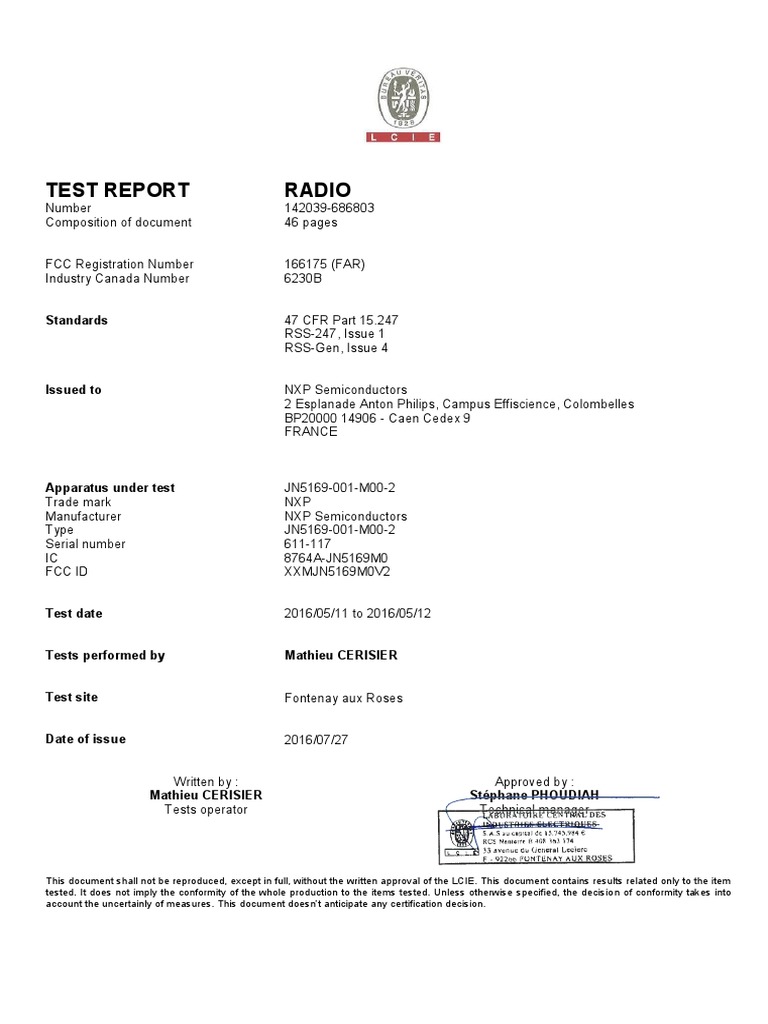 NXP JN5169 FCC Test Report | PDF | Spectral Density | Bandwidth (Signal ...