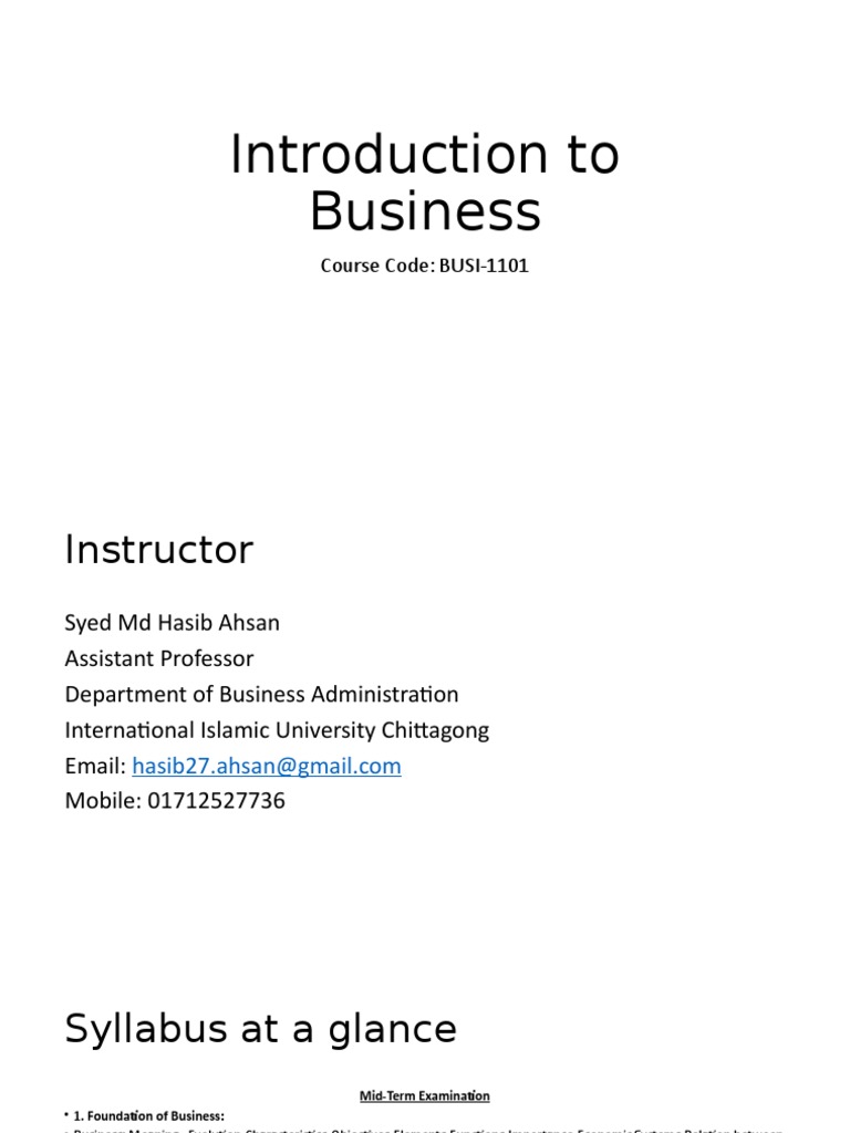 Introduction to Business Course Syllabus | PDF | Free Market | Market ...