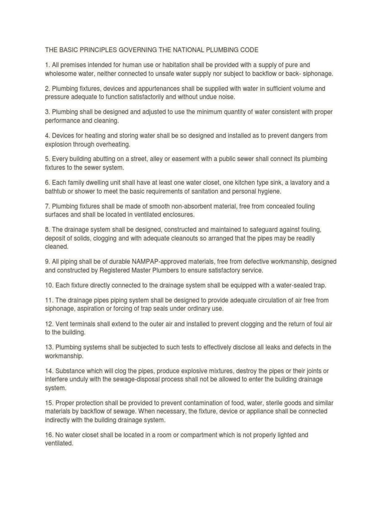 The Basic Principles Governing The National Plumbing Code | PDF ...