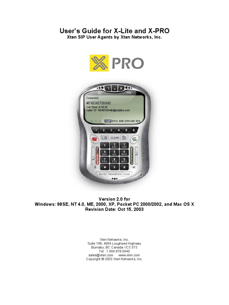 User's Guide For X-Lite and X-PRO: Xten SIP User Agents by Xten ...