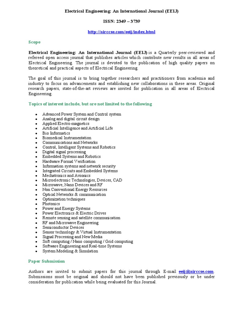 Electrical Engineering: An International Journal (EEIJ) | PDF | Electrical Engineering ...