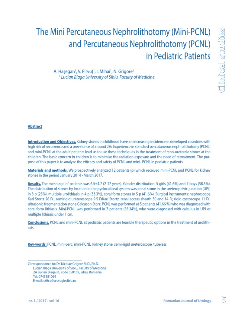 The Mini Percutaneous Nephrolithotomy (Mini-PCNL) and Percutaneous ...