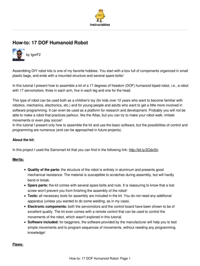 How-To: 17 DOF Humanoid Robot: Instructables | PDF | Screw | Robot