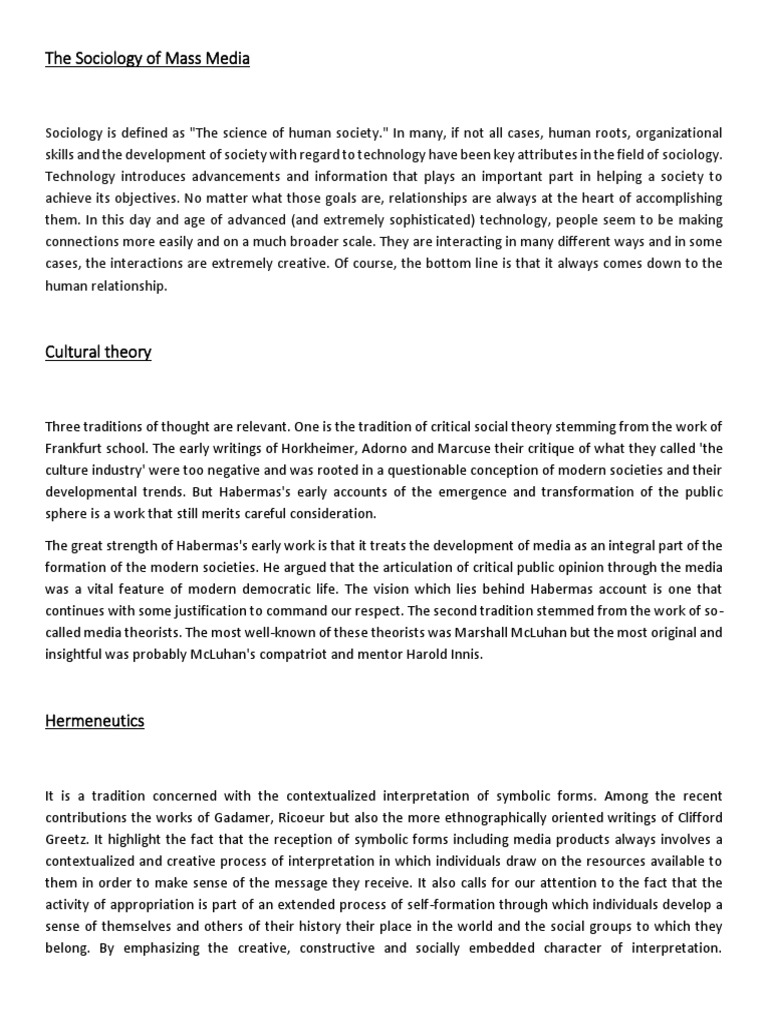 Sociology of Mass Media | PDF | Jürgen Habermas | Social Media