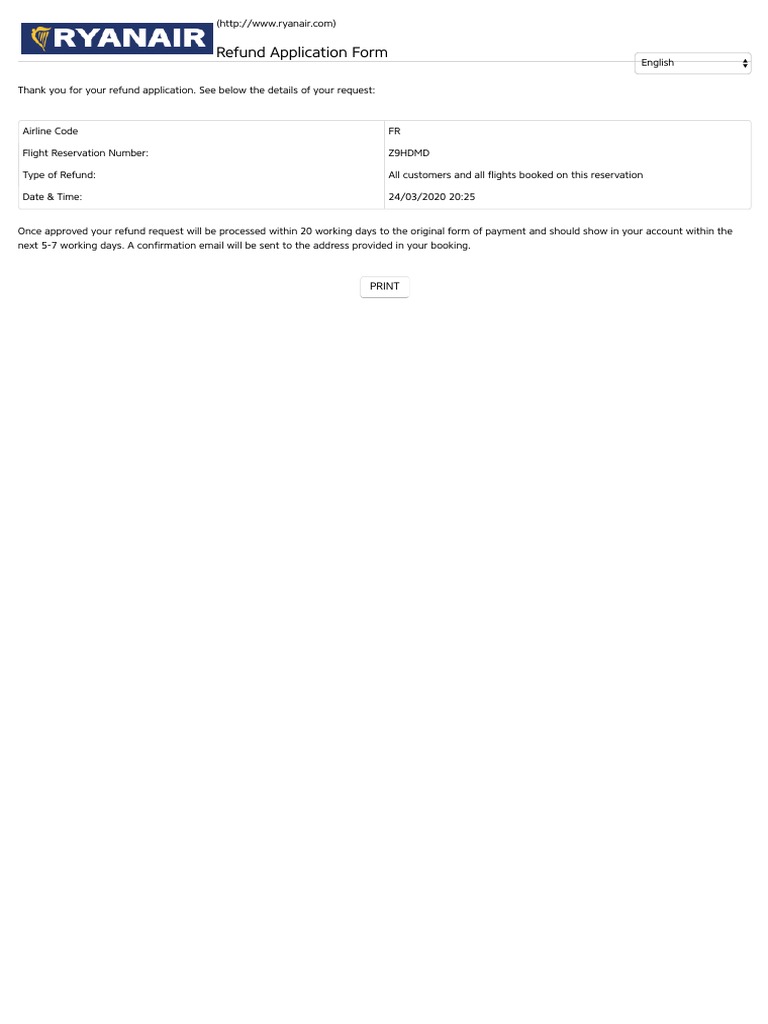 Refund Application Form: Print | PDF