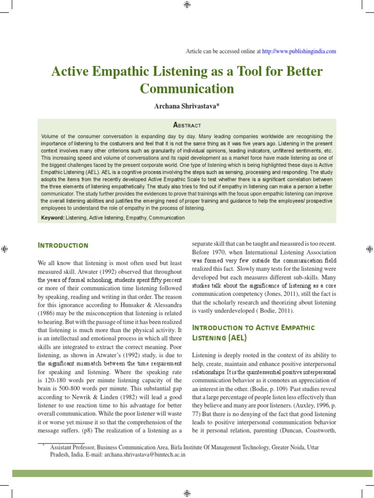 Active Empathic Listening As A Tool For Better Communication | PDF ...