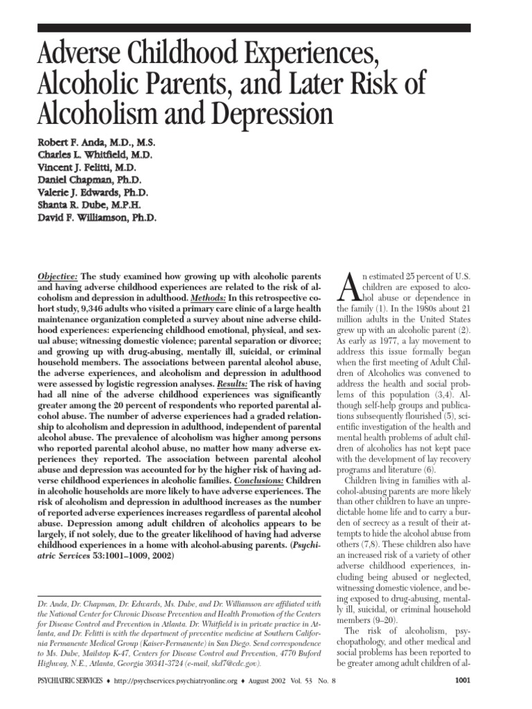 Adverse Childhood Experiences, Alcoholic Parents, and Later Risk of Alcoholism and Depression ...