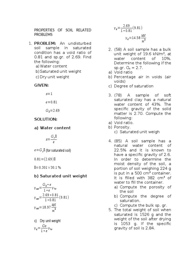 Properties of Soil Related Problems | PDF | Porosity | Soil