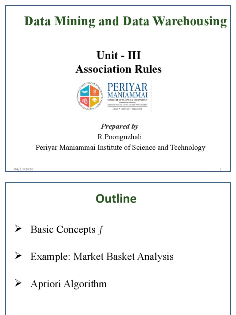 Data Mining and Data Warehousing: Unit - III Association Rules | PDF | Data Analysis ...