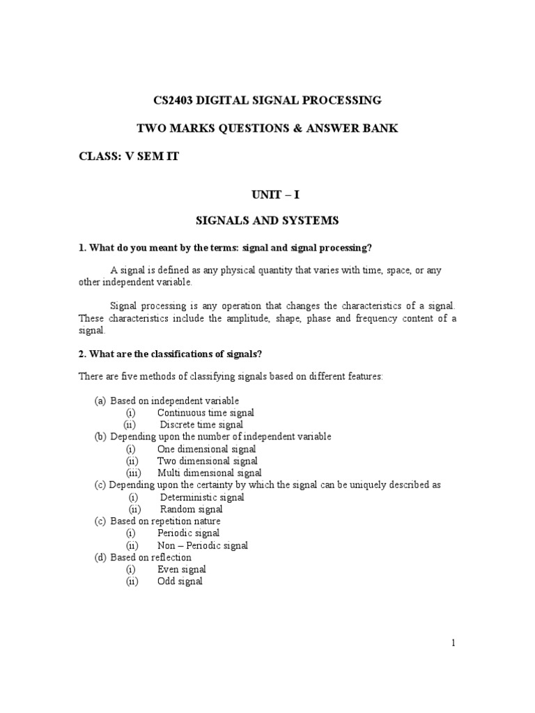Understanding Signals and Systems: An Overview of Key Concepts from a Digital Signal Processing ...