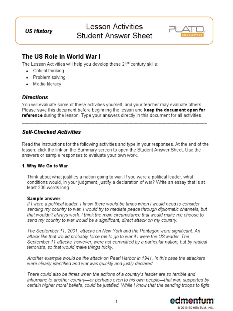 The US Role in World War I - LAS - v1 | PDF | Propaganda | September 11 ...