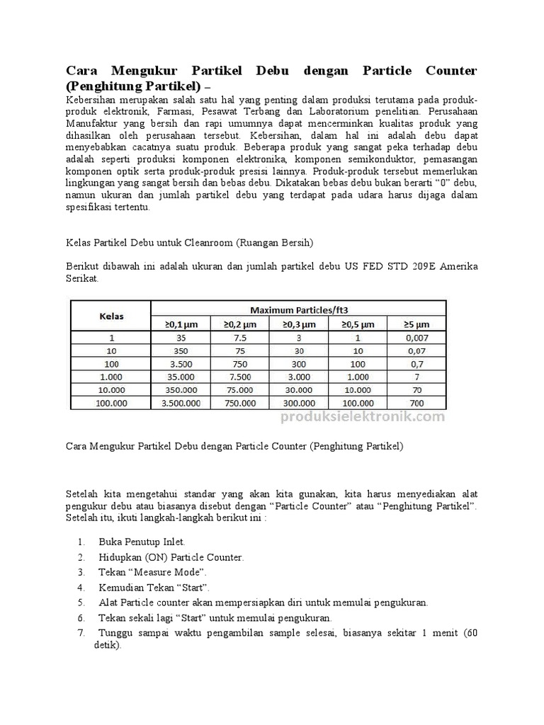 Cara Mengukur Partikel Debu Dengan Particle Counter | PDF