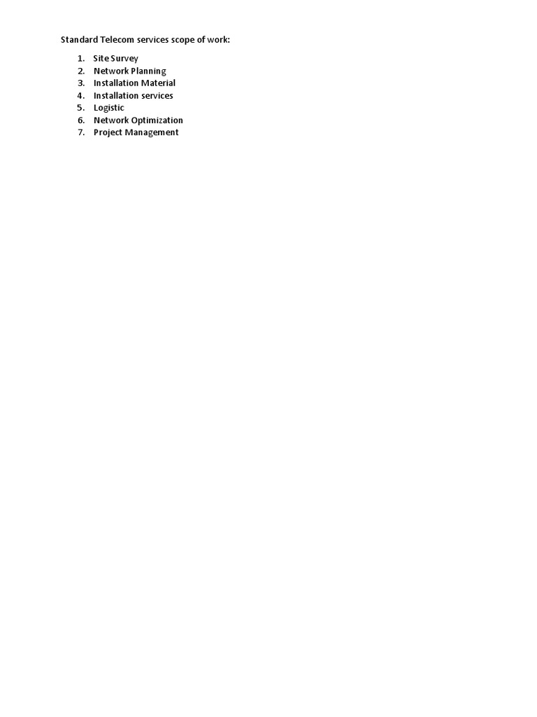 Telecom Services Scope of Work Guide | PDF
