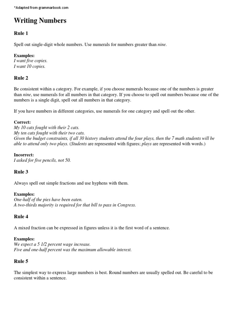 Writing Numbers Rules PDF | PDF | Fraction (Mathematics) | Comma