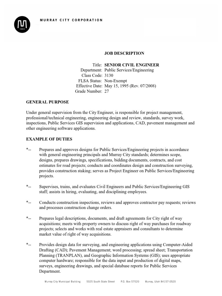 Senior Civil Engineer Job Description | PDF | Geographic Information ...