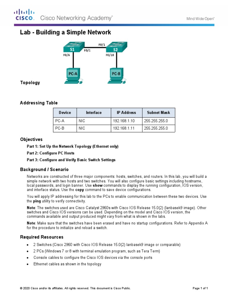 Stud - 2.3.3.3 Lab - Building A Simple Network - ILM - Students | PDF