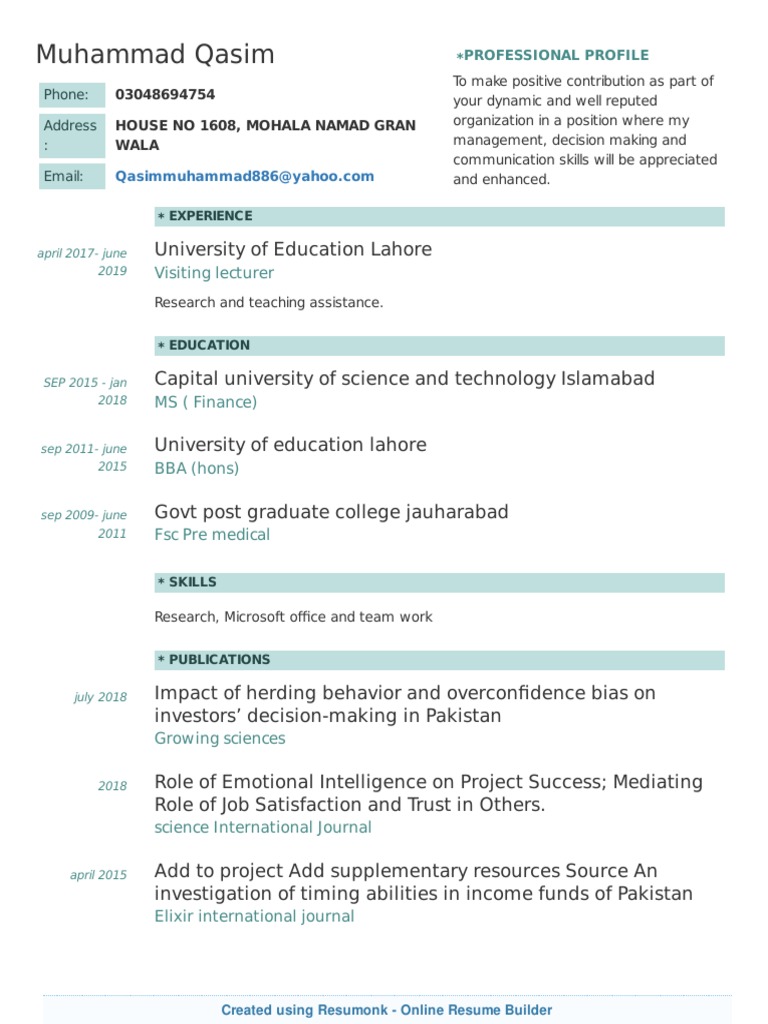 Muhammad Qasim - Finance Professional Resume | PDF