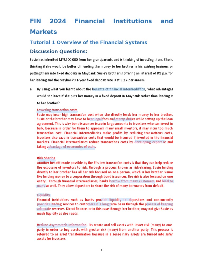 Tutorial 1 Answers | Download Free PDF | Financial Markets | Loans