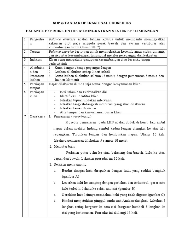 Sop Balance Exercise | PDF