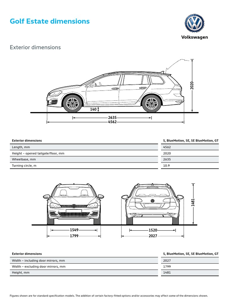 VW Golf Estate Dimensions Overview | PDF | Trunk (Car) | Private Transport