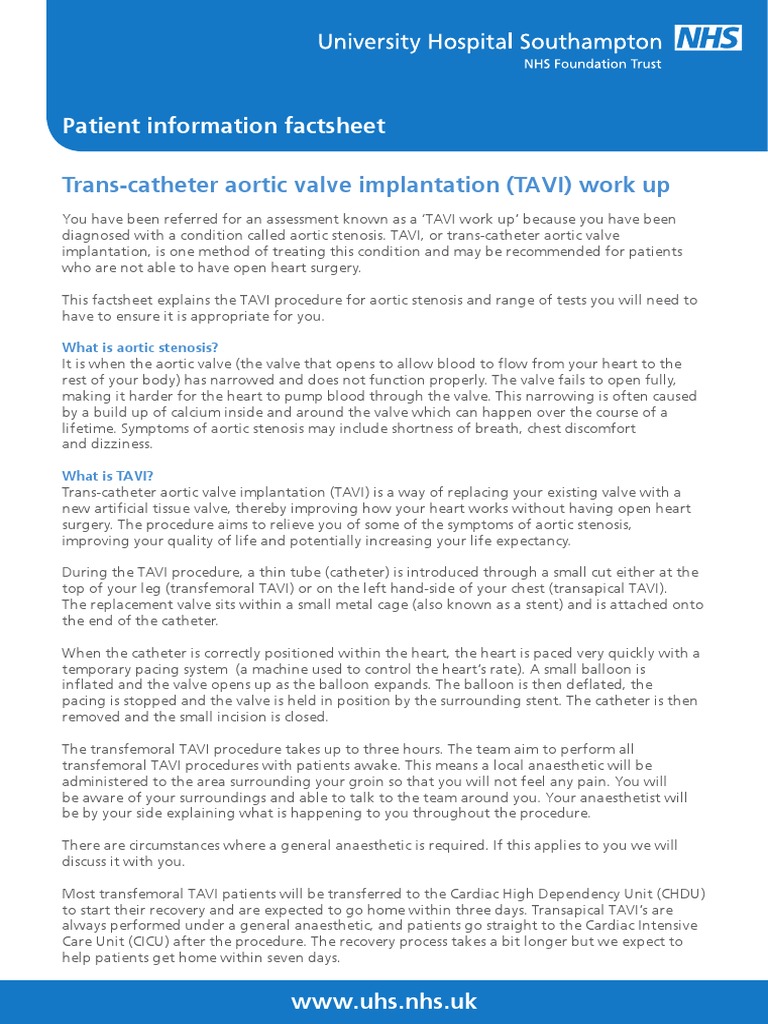 Trans Catheter Aortic Valve Implantation (TAVI) Work Up Patient ...