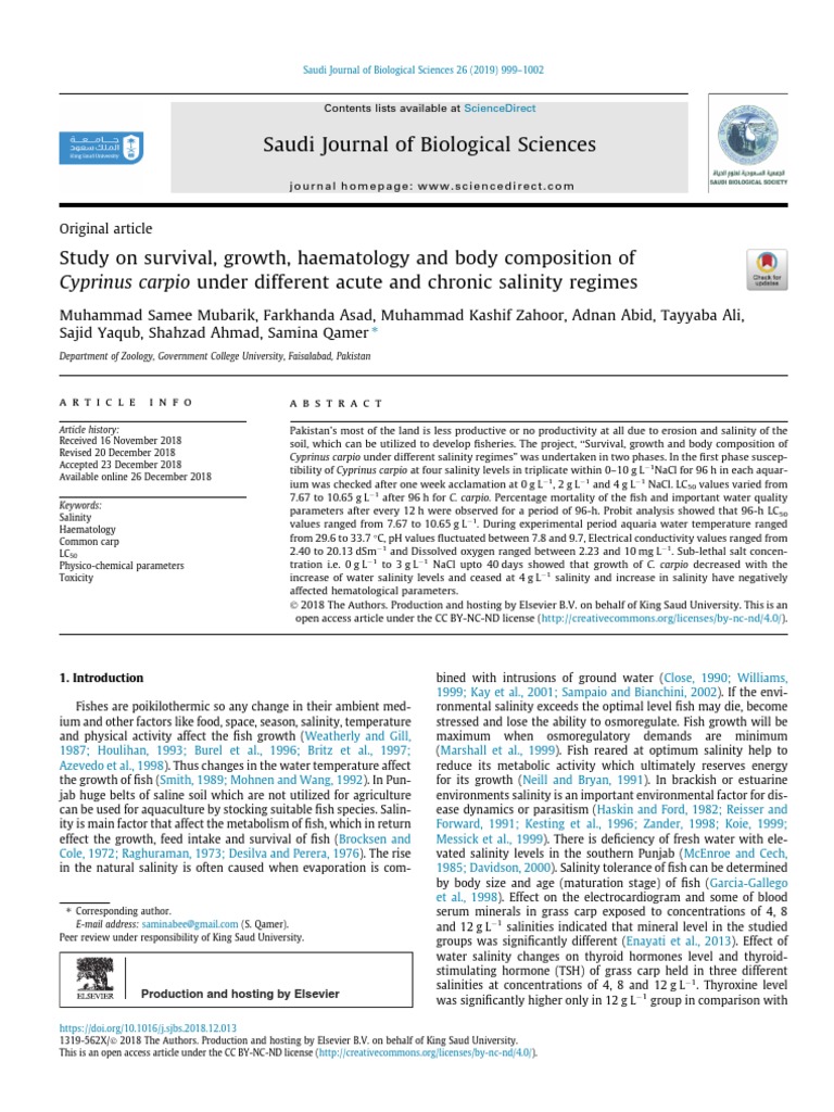 Saudi Journal Imp | PDF | Salinity | Aquarium
