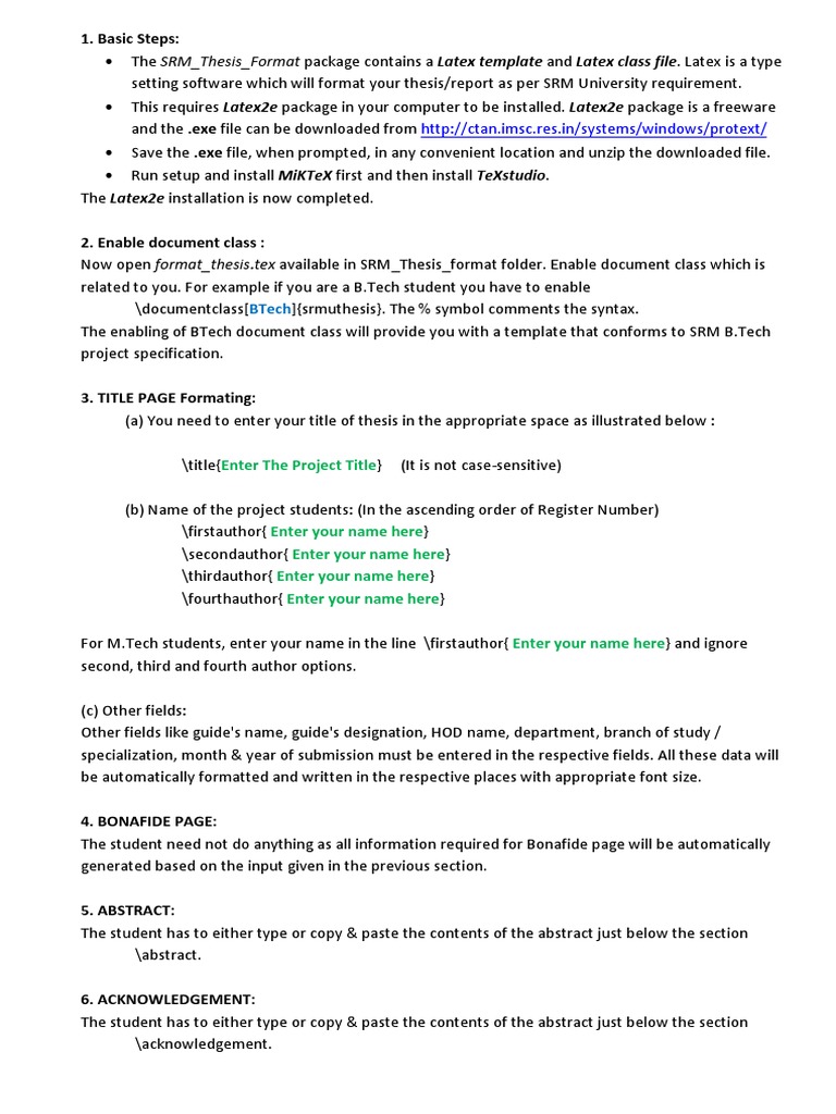 LaTeX Instruction Manual For Project Report Preparation PDF | PDF ...