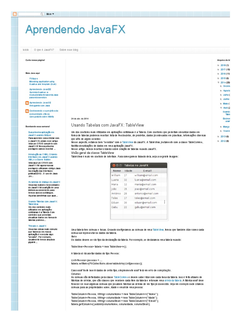 Usando Tabelas Com Javafx Tableview HTML | PDF | Java (linguagem de ...