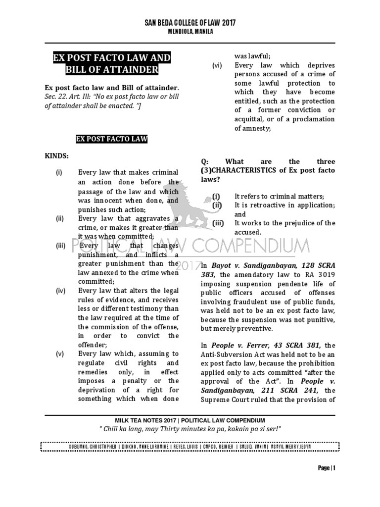 SEC 22 - EX POST FACTO LAW and BILL OF ATTAINDER PDF | PDF | Ex Post ...