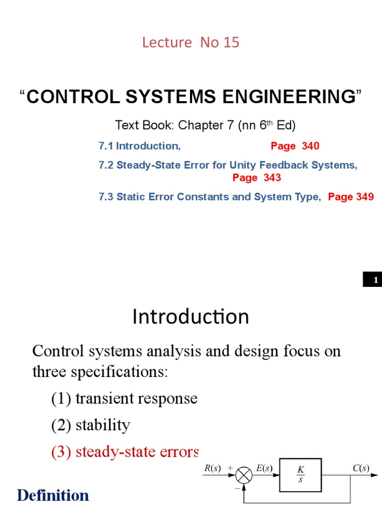 Lecture 15 Steady State Error For Unity Feedback System Pdf Steady State Control Theory