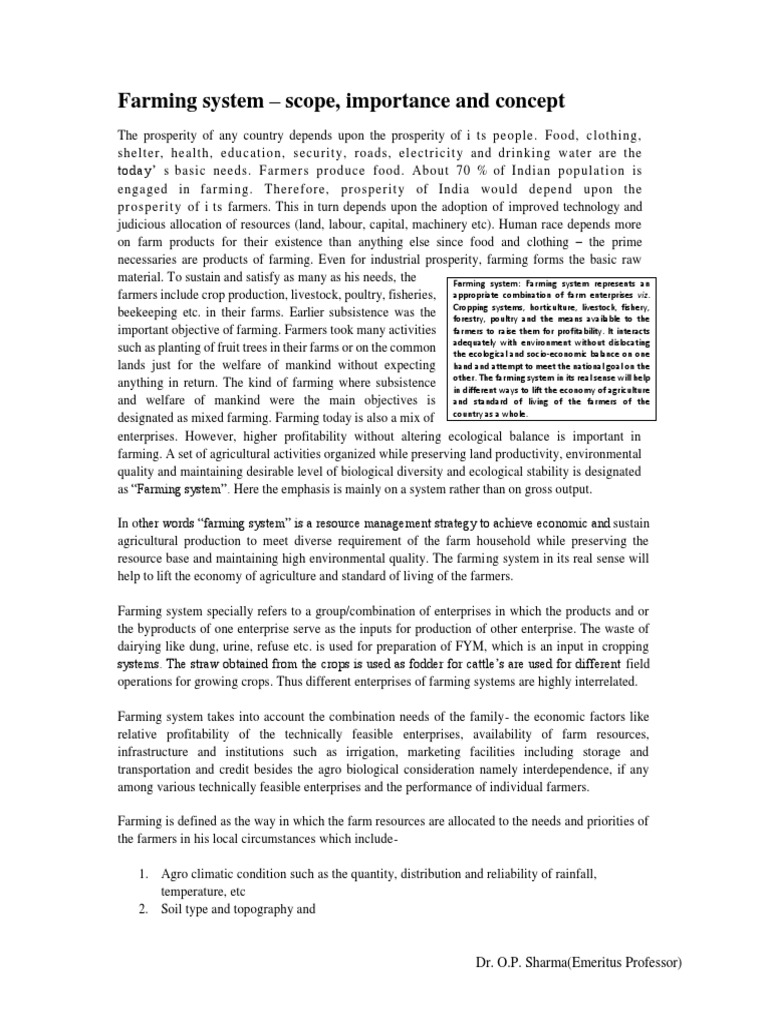 Farming System - Scope, Importance and Concept: Dr. O.P. Sharma ...