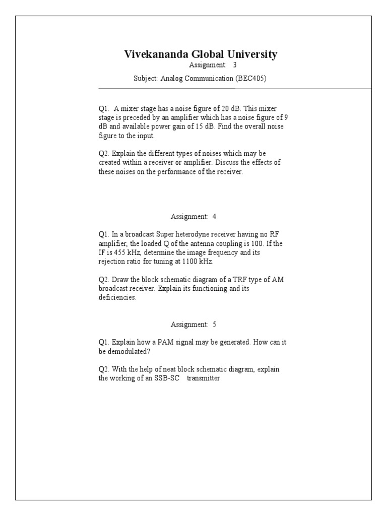 Analog Communication - Assignments | PDF