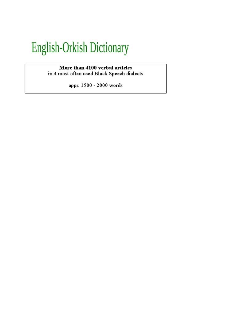 English-Orcish Dictionary | PDF