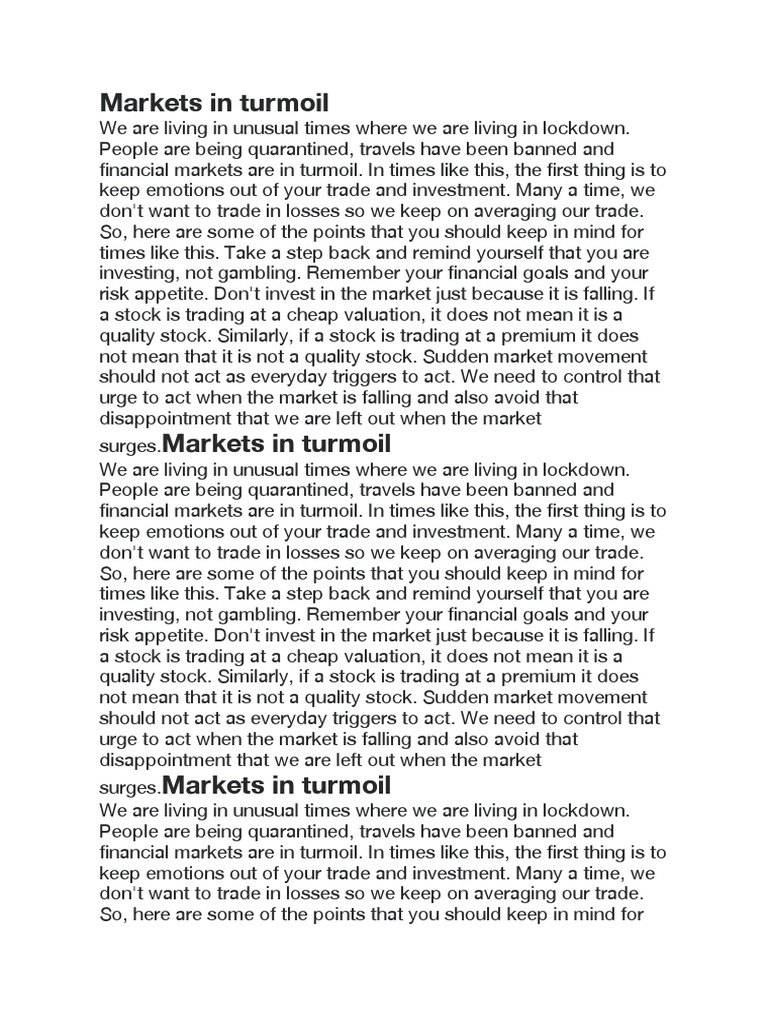 Markets in Turmoil | PDF | Investing | Financial Markets