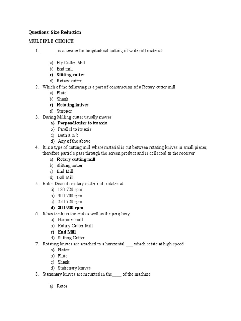 Compiled Test Questions Size Reduction (Particle Technology) | PDF ...