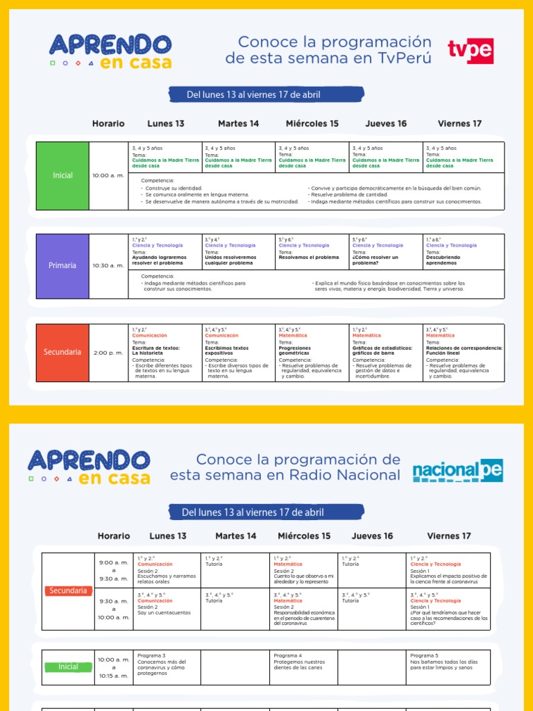 Programación Completa Aprendo en Casa Segunda Semana | PDF | Science ...