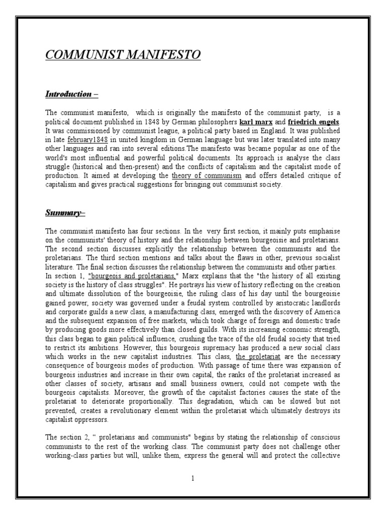 Overview of the Communist Manifesto | PDF | The Communist Manifesto ...