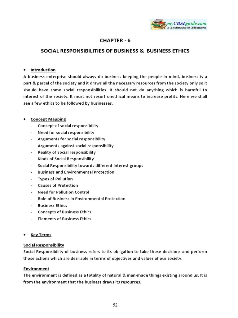Chapter - 6 Social Responsibilities of Business & Business Ethics | PDF ...