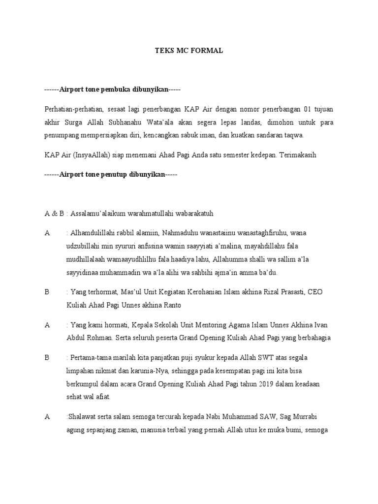 Teks MC Formal GO | PDF