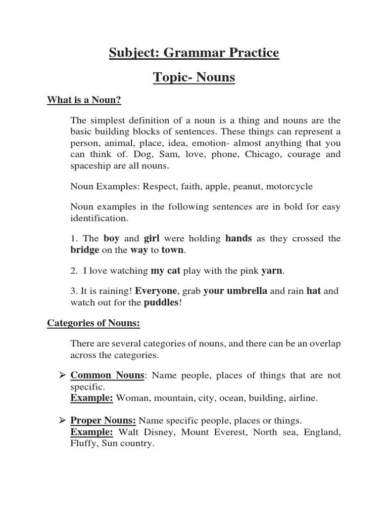 A Comprehensive Breakdown of Noun Categories and Examples | PDF | Noun ...