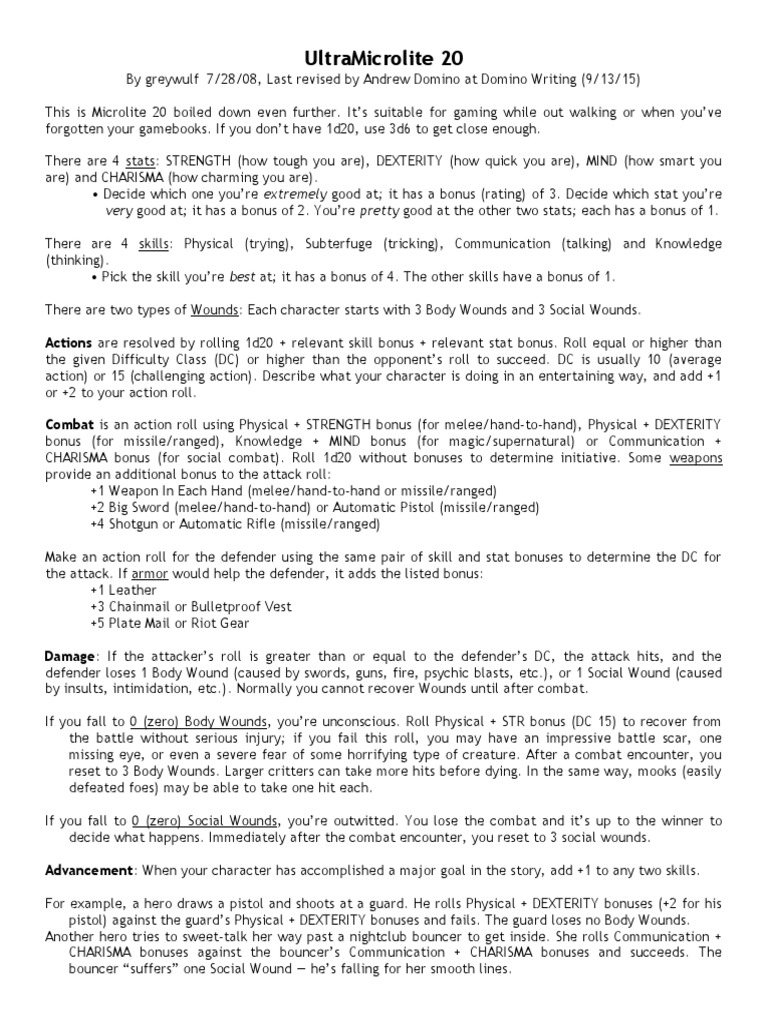 Microlite20 - Ultimate Ultramicrolite | PDF | Leisure | Sports