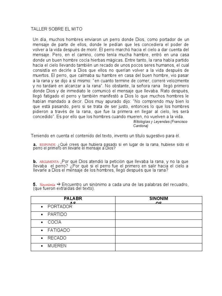 Taller Sobre El Mito | PDF